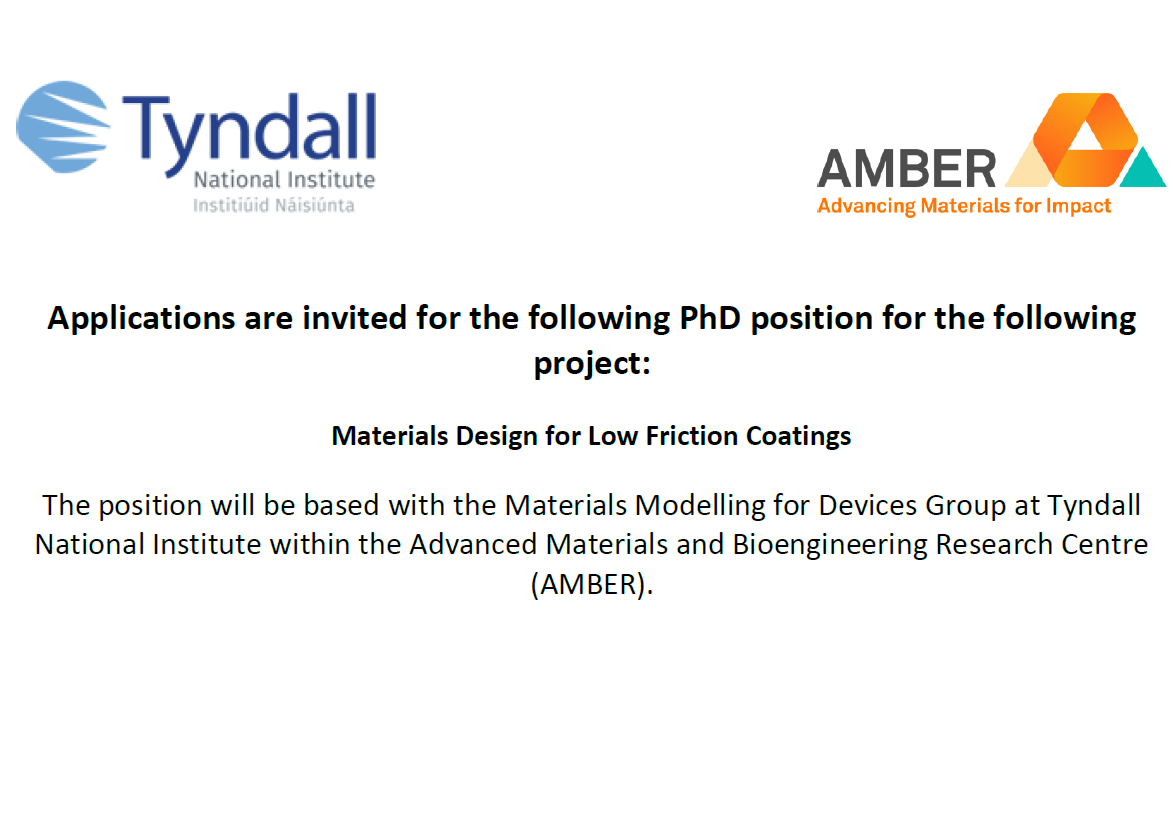 PhD Position Available - Materials Design for Low Friction Coatings ...